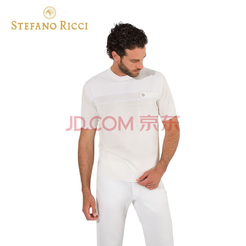 Stefano Ricci /史蒂芬劳.尼治针织衫 鳄鱼皮装饰丝棉混纺短袖针织T恤 白色 52（180/100A）【图片 价格 品牌 报价】-京东