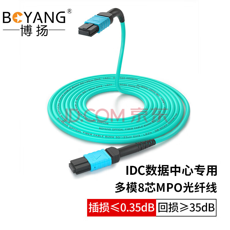 【博扬BY-8*MPO-M3B3】博扬 8芯MPO-MPO光纤跳线母头B极性兼容MTP 3米 OM3万兆多模跳纤 40G/100G光模块集束 ...