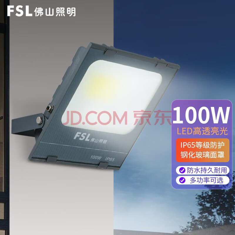 【FSLFSL 投光灯 100W 60K 星耀系列】佛山照明（FSL）家用庭院灯户外防水LED投光灯高亮路灯厂房仓库广告牌泛光灯射灯100W白 ...