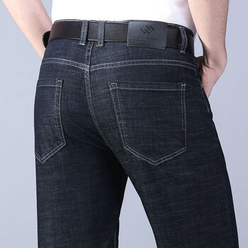 FHRU冰丝超薄牛仔裤男中年直筒弹力休闲爸爸长裤子夏季薄款 LQ-8022黑色 34【图片 价格 品牌 报价】-京东