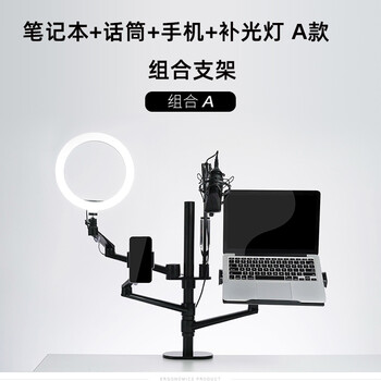 普双航 手机笔记本电脑平板支架懒人桌面ZB-2游戏直播拍摄录像云台显示器增高托架话筒补光灯多功能伸缩 ZB-2 A款（笔记本+话筒+手机+补光灯）