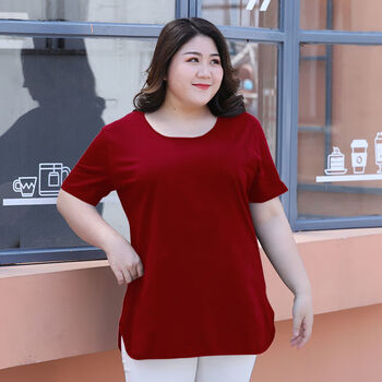 法比兔（FANBEETO）适合胖人穿的衣服加肥加肥婆夏装上衣300斤短袖女t恤韩版宽松新款 中长/纯色/酒红/ 8XL(适合230-260斤)【图片 价格 品牌 报价】-京东