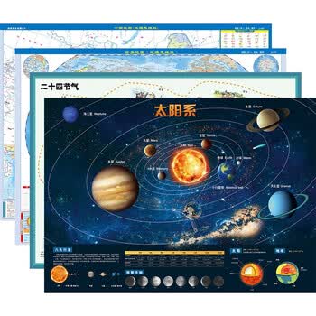 【地理思维版】中国地图+世界地图+太阳系+二十四节气图（共4张）594mmx430mm