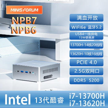 铭凡(MINISFORUM) NPB6/7 i7-13620/13700H英特尔迷你小主机办公电脑 双通道32G/1TB SSD/WIN11 NPB7 i7-13700H AX210版【图片 ...