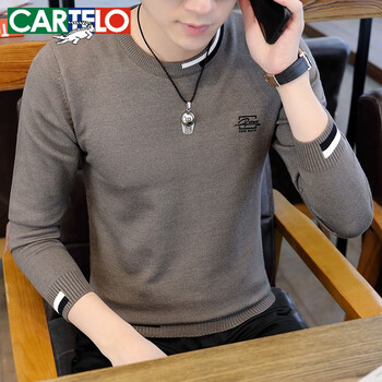 卡帝乐鳄鱼（CARTELO）长袖T恤男春秋季潮流内搭毛衣薄款修身小衫秋装上衣服打底针织衫 咖色 XL【图片 价格 品牌 报价】-京东