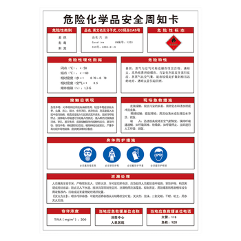 定制危险化学品宣传画安全周知卡提示告知卡警示标识牌标志标示牌NFH NFH71  危险化学品周知卡 汽油 40*30厘米 PVC塑料板