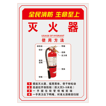 企业消防十条知识宣传画挂图单位消防安全常识宣传栏展板墙贴画防水贴纸VCH VCH26 灭火器使用方法 120*80厘米 覆膜防水PP贴纸