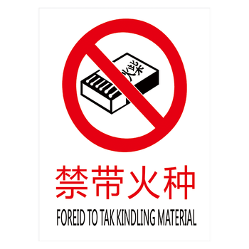 消防安全标志标识牌禁止吸烟NOSMOKING中英文禁烟标示贴提示牌TEP TEP72 禁带火种标识 30*20厘米 覆膜防水PP贴纸