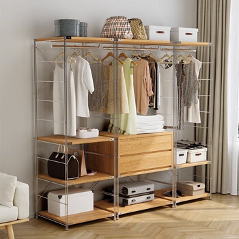 沃麦家（womaijia）步入式衣帽间置物架日式落地 304实心不锈钢极简开放式收纳挂衣架 碳素钢电镀抽屉款丨83.5*41*190【图片 ...