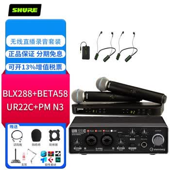 SHURE 舒尔 BLX288 BETA58A SM58 PG58无线话筒一拖二直播演出会议麦克风 BLX288BETA58+UR22C ...
