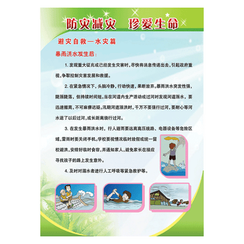 学校安全防灾减灾宣传画挂图防溺水篇避灾自救宣传栏墙贴画覆膜防水贴纸SCH SCh138-06 水灾篇 70*50厘米 覆膜防水PP贴纸