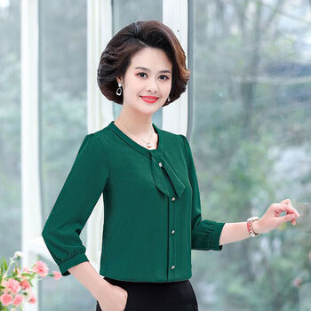 SWKE夏装新款雪纺T恤小衫洋气中老年夏季上衣减龄遮肚 墨绿色 XL 建议90-105斤【图片 价格 品牌 报价】-京东