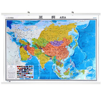【现货】世界分洲挂图—亚洲地图 2022新版 亚洲地图挂图 双面覆膜、防水、耐磨 可擦写 办公室、会议室、