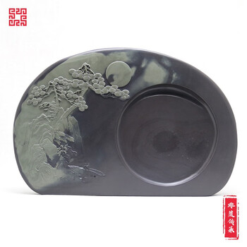 国家非遗 砚台 原石砚台 易水砚台《明月松间照》 老坑玉黛石 书写绘画礼品砚 精品收藏砚台