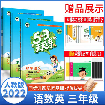 2022春五三53天天练小学3三年级下册语文数学英语人教版湘少版小学教材同步训练全套试卷课堂专项练习题册 三年级下册 语数英三本套【赠送笔记本 笔芯】