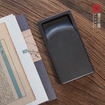 非遗易水砚 高档精品书法专用文房四宝用品天然老坑原石砚门字随形磨墨小寒节气砚灰绿分明 梅竹斗寒