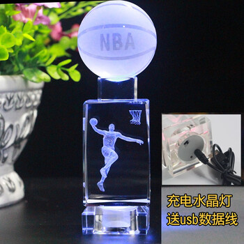 篮球迷科比手办男生定制NBA詹姆斯库里纪念摆件兄弟同学生日礼物 詹姆斯充电水晶灯+礼盒