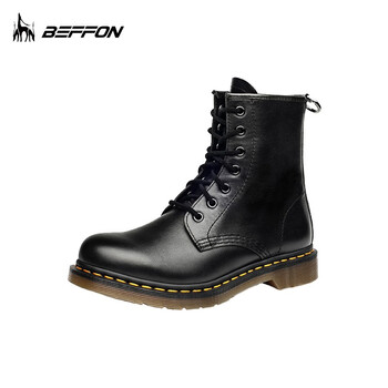 【BEFFON753-1石墨黑马丁靴】beffon北风英伦风短靴高帮鞋黑色牛皮七孔马丁靴女 753-1 39码【行情 报价 价格 评测】-京东