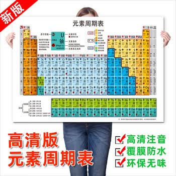 【老师推荐】新版118位元素周期表墙贴纸化学元素周期表校园文化初中海报挂图 新版-元素表（带注音）PP胶（背面带胶） 【70寸：100X150cm】