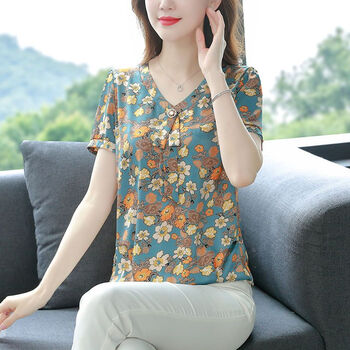 SWKE碎花雪纺衫女2023夏季新款显瘦遮肚上衣时尚百搭洋气小衫 蓝色 4XL 建议140-150斤【图片 价格 品牌 报价】-京东