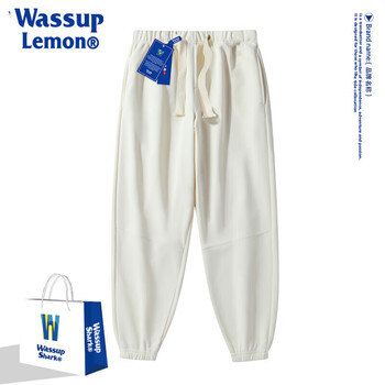 WASSUP LEMON休闲裤男春秋国潮牌运动休闲卫裤加绒加厚灰色束脚裤长裤宽松 杏色 M【图片 价格 品牌 报价】-京东
