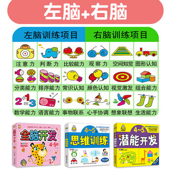 全套3册 4岁到5岁幼儿思维训练益智书籍+全脑开发大脑儿童潜能 幼儿园中班大班四岁儿童书籍智力开发