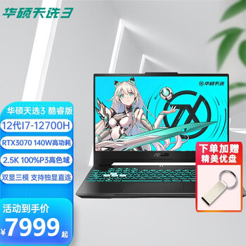 华硕（ASUS）天选3 第12代英特尔酷睿十二核处理器高色域电竞屏游戏学生商务办公设计轻薄手提笔记本电脑 灰 i7-12700H ...