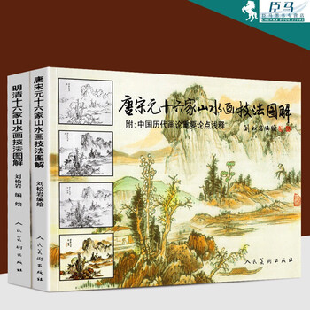 【两册套装】唐宋元十六家山水画技法图解+明清十六家山水画技法图解 绘画启蒙教材 国画技法分析 刘松岩