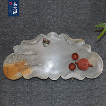 河北易水砚有限公司天然整块石茶盘排水小大号易水砚石材茶海茶具石头茶台家用 定制 白色