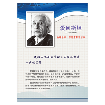 物理实验室名人名言宣传画挂图化学教室布置科学家物理学家头像肖像简介居里夫人覆膜防水贴纸SCH SCH68-02 爱因斯坦 40*30厘米 覆膜防水PP贴纸