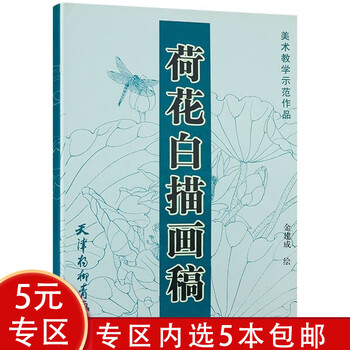 【5本包邮有划道介意慎拍】美术教学示范作品： 荷花白描画稿 白描技法精解工笔荷花画谱小品特写书籍