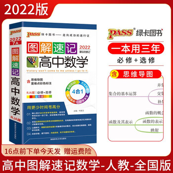 2022绿卡图书图解速记高中数学物理化学生物数理化生合订本含思维导图小本PASS口袋书 高中数学4合1必修+选修人教A版