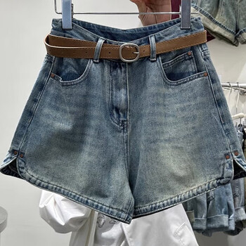 EPWO纯欲风a字牛仔短裤女夏季新款复古水洗显瘦阔腿热裤 蓝色 2XL [建议140-160斤]【图片 价格 品牌 报价】-京东