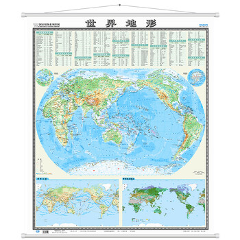 竖版世界地形图地图挂图 0.86*1.05米 国家版图系列 无拼缝 筒装无折痕 全景世界版图