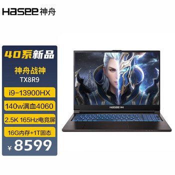 神舟（HASEE）战神TX8/TX9 酷睿i7/i9 满血版4060/4070独显 16英寸游戏本笔记本电脑 TX8R9 13代i9/16G/1TB/4060 165Hz 2.5K高色域电竞屏 ...