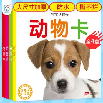 0-3岁宝宝撕不烂幼儿早教书籍宝宝书启蒙认知卡4盒幼儿看图识字卡片 早教益智玩具卡片书 婴儿读物 动