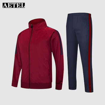 【AETELLD6806运动套装】AETEL 长袖足球训练服套装男女秋冬儿童定制学生队服比赛运动出场服外套 LD6806运动套装 枣红 2XS ...