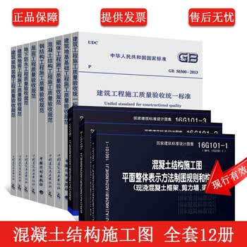 正版常用土建房建建筑工程质量验收规范+16G101-1-2-3图集 混凝土结构施工图 全套12本