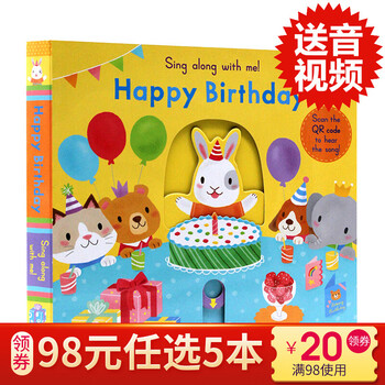 进口英文原版绘本 sing along with me We Happy Birthday 生日快乐 童谣纸板机关操作书 低幼儿英语启蒙趣味玩