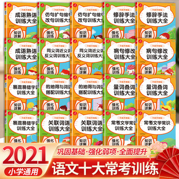 小学生语文知识点 量词叠词+病句+关联词+修辞手法+同义近义反义词+的地得+成语熟语小学通用 小学语文  讲与练十本套训练
