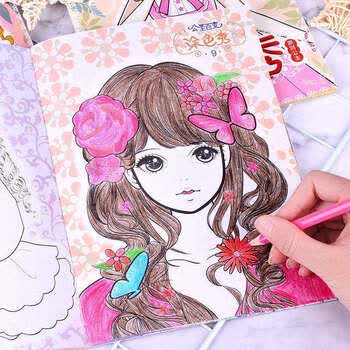 小公主画画本美少女涂色画绘本书儿童绘画册套装幼儿园填色图画本 全套6本公主涂色+24色油画棒