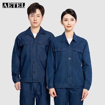 【AETELXS1606C】AETEL牛仔工作服短袖套装男女夏季薄款汽修电焊工服定制 靛蓝夏长 160【行情 报价 价格 评测】-京东