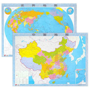 加厚升级版中国地图 世界地图 双面覆膜 无折痕 单面可贴墙 中国世界地图 墙贴 约108*78c
