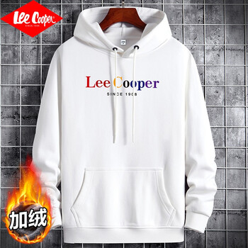 Lee Cooper 高品质 卫衣男秋冬季连帽男装长袖t恤休闲春季加绒衣服外套上衣 1004白色加绒 L【图片 价格 品牌 报价】-京东