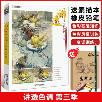 【】讲透色调第三季2022励尚文化张灵水粉画色彩基础黑白色稿步骤解析色调训练范画对照色彩静物