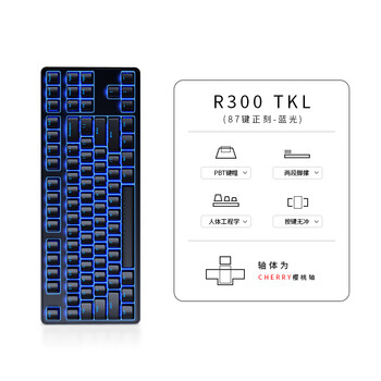 ikbc机械键盘R300游戏樱桃cherry轴电脑外设红轴电竞有线背光midi R300TKL黑色(87键--蓝色单背光) 官方标配 x 青轴 ...