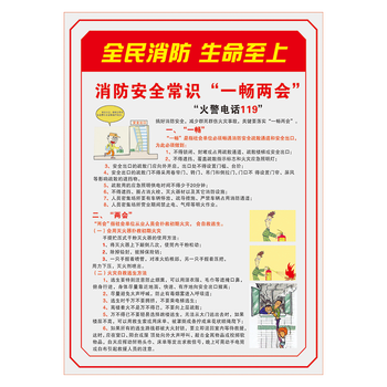 企业消防十条知识宣传画挂图单位消防安全常识宣传栏展板墙贴画防水贴纸VCH VCH29 一畅两会 70*50厘米 覆膜防水PP贴纸