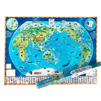 世界知识地图 儿童地图挂图 卡通手绘