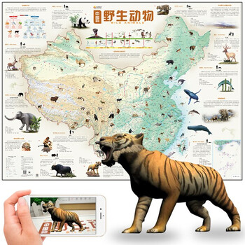 AR儿童恐龙博览和野生动物世界中国地图 3-14岁幼儿童学生互动动物百科实用地图儿童房贴墙装饰画高清 中国野生动物