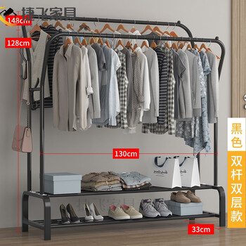 铁架衣柜组装加厚挂衣柜简易衣柜挂衣架家用衣橱卧室收纳铁架子宿舍出租房经济型现代简约 130cm【旗舰加长升级款】磨砂黑款 无门 需自行组装 ...